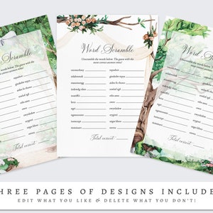 Editable Enchanted Forest Bridal Shower Word Scramble Game, Printable ...