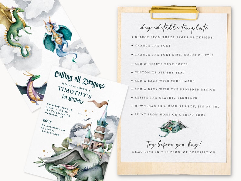 Editable Dragon Birthday Invitation Printable Magical - Etsy