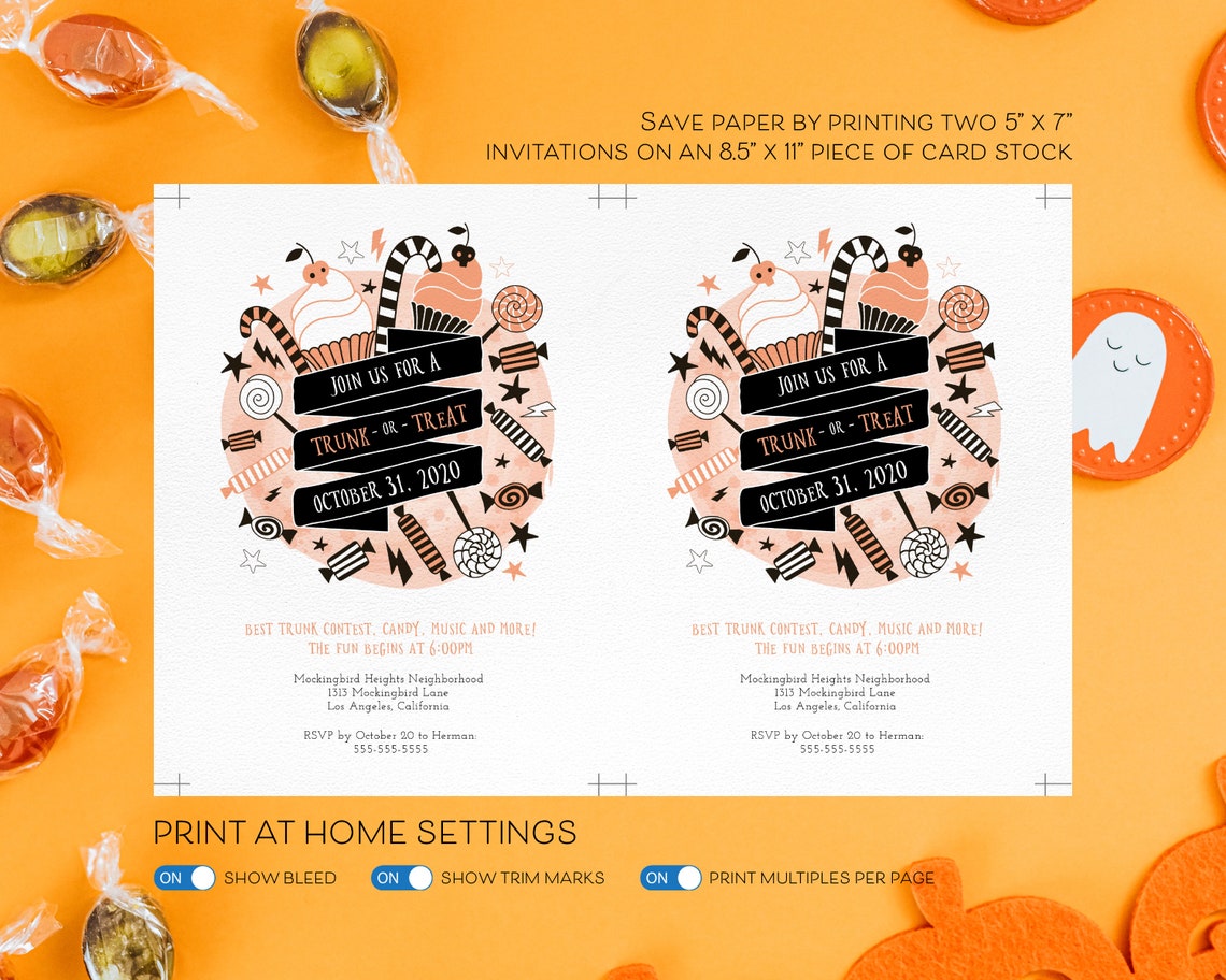 Trunk or Treat Editable Invitation Printable Halloween Block | Etsy