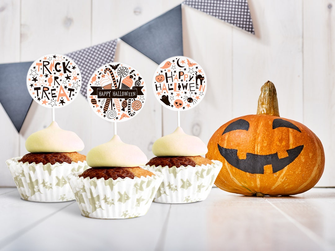 Printable Halloween Cupcake Toppers, Spooky Kids Party Cupcake Topper ...