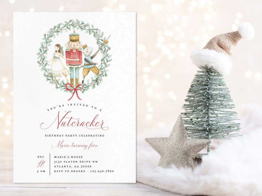 Editable Nutcracker Birthday Invitation, Printable Winter Holiday Party ...