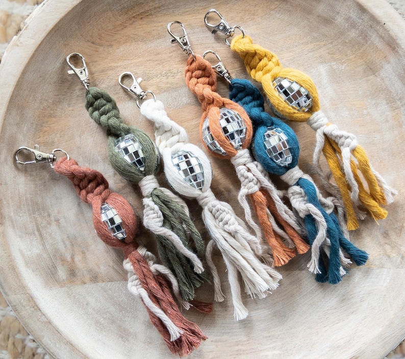 Macrame Disco Ball Keychain | Boho Accessories | Back to the 70’s ...