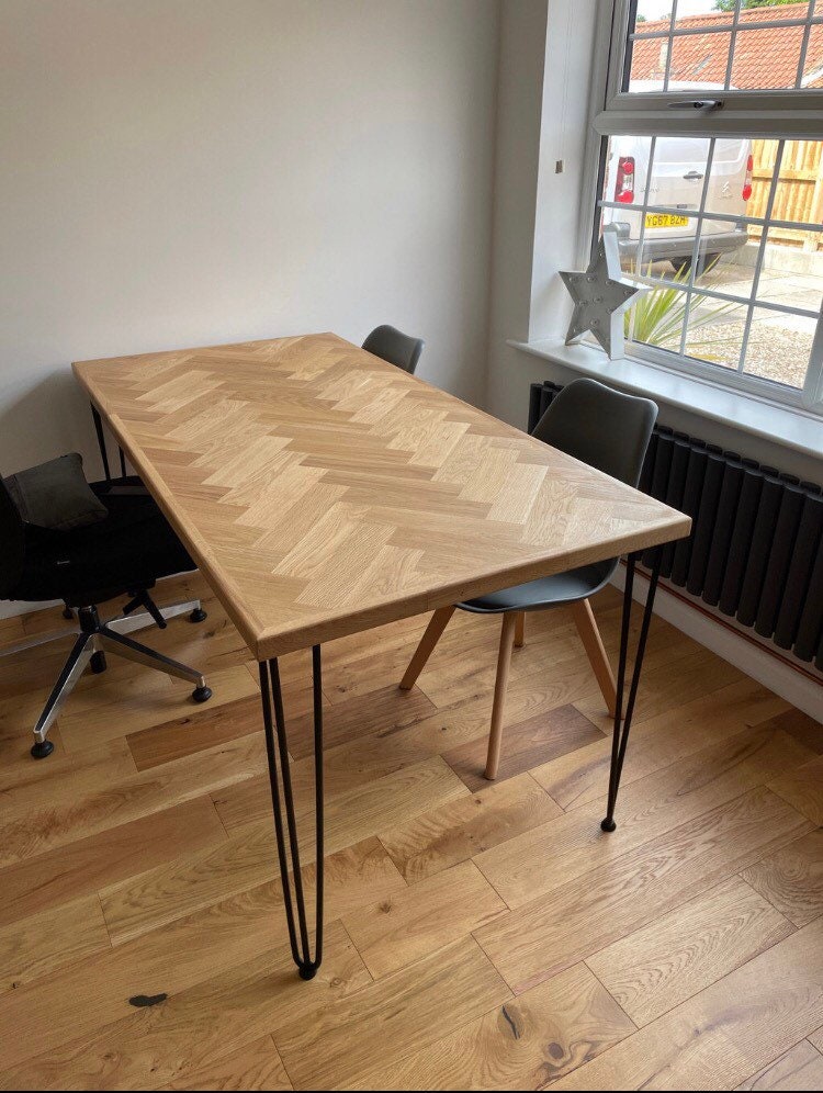 Herringbone Solid Oak Parquet Dining Table - Etsy UK