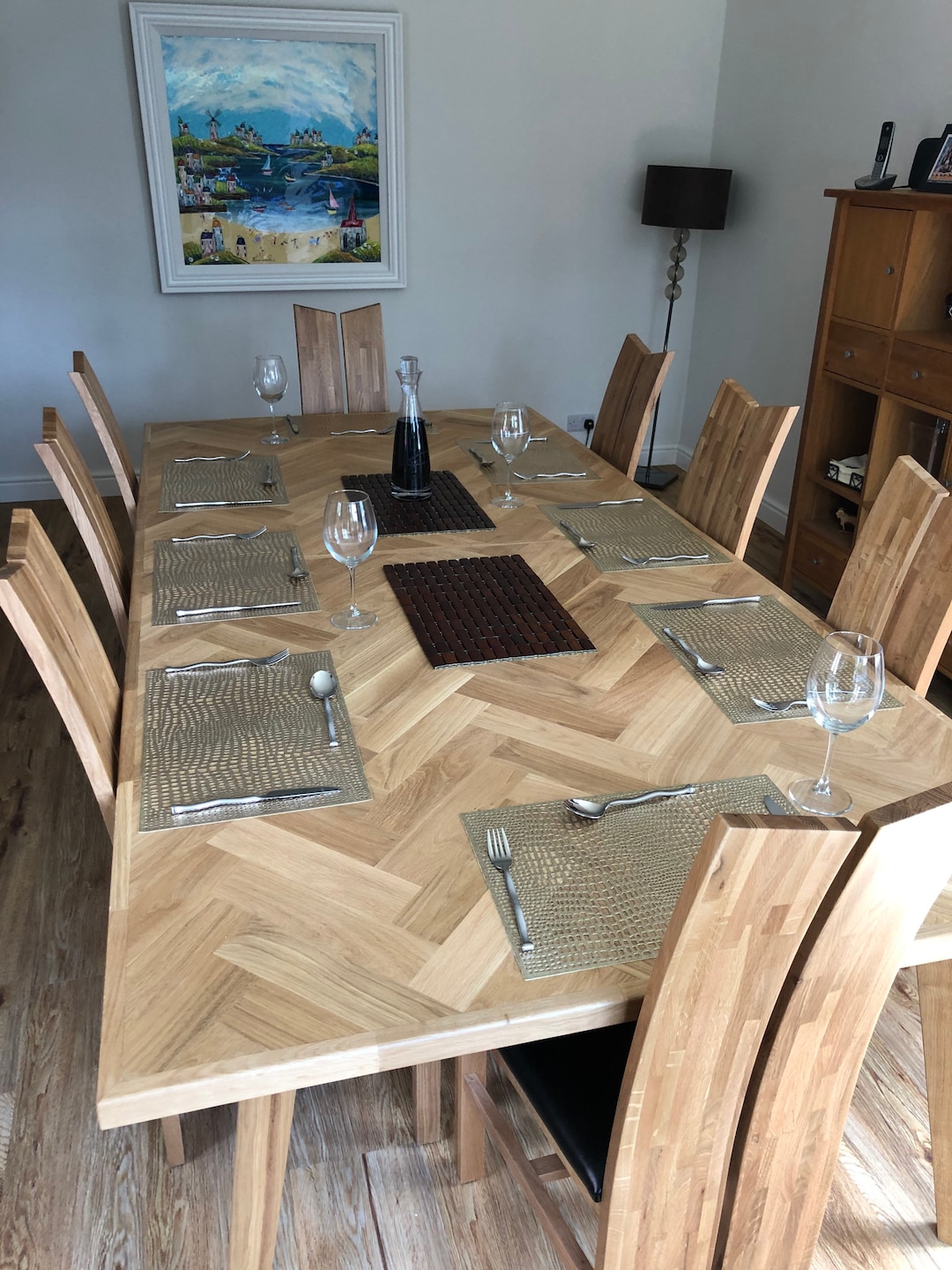 Herringbone Solid Oak Parquet Dining Table - Etsy