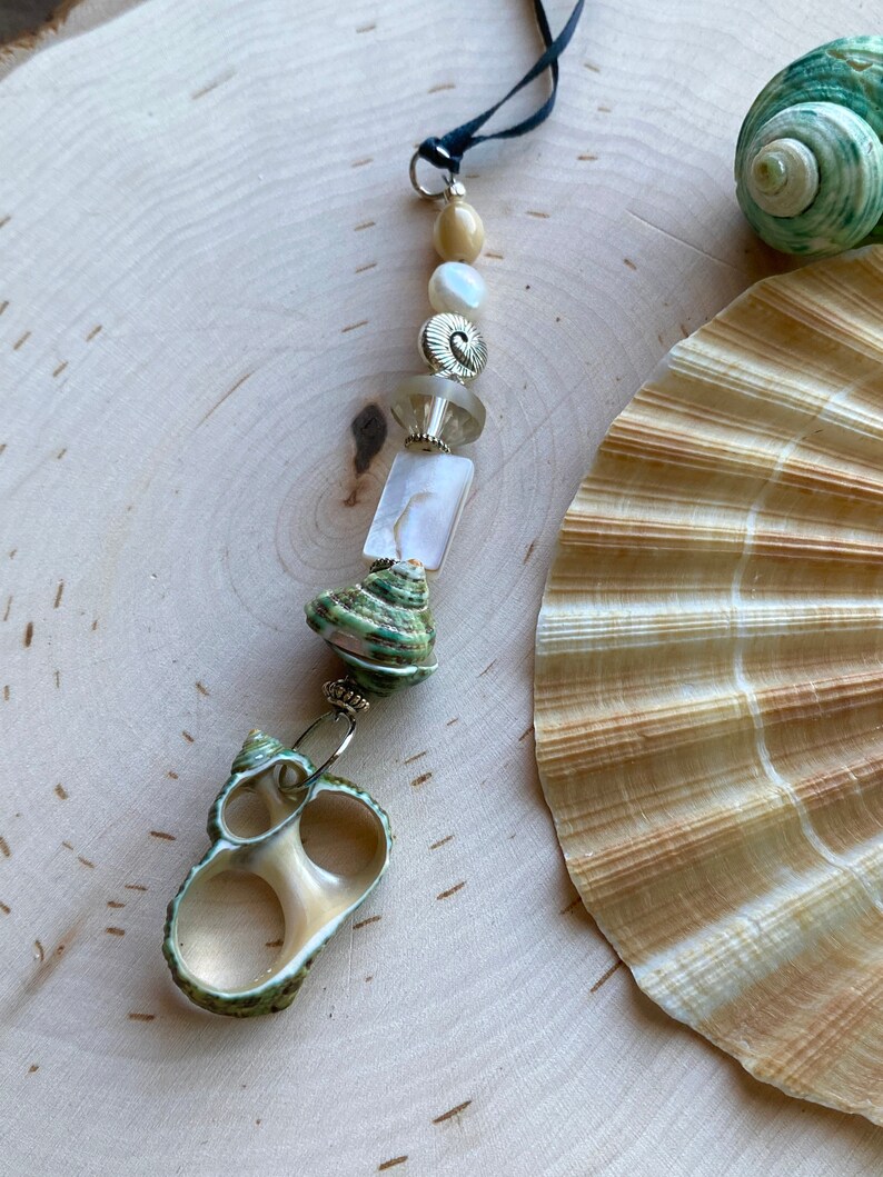 Ocean Inspired Sea Shell Freshwater Pearl Car Mirror Dangle | Etsy