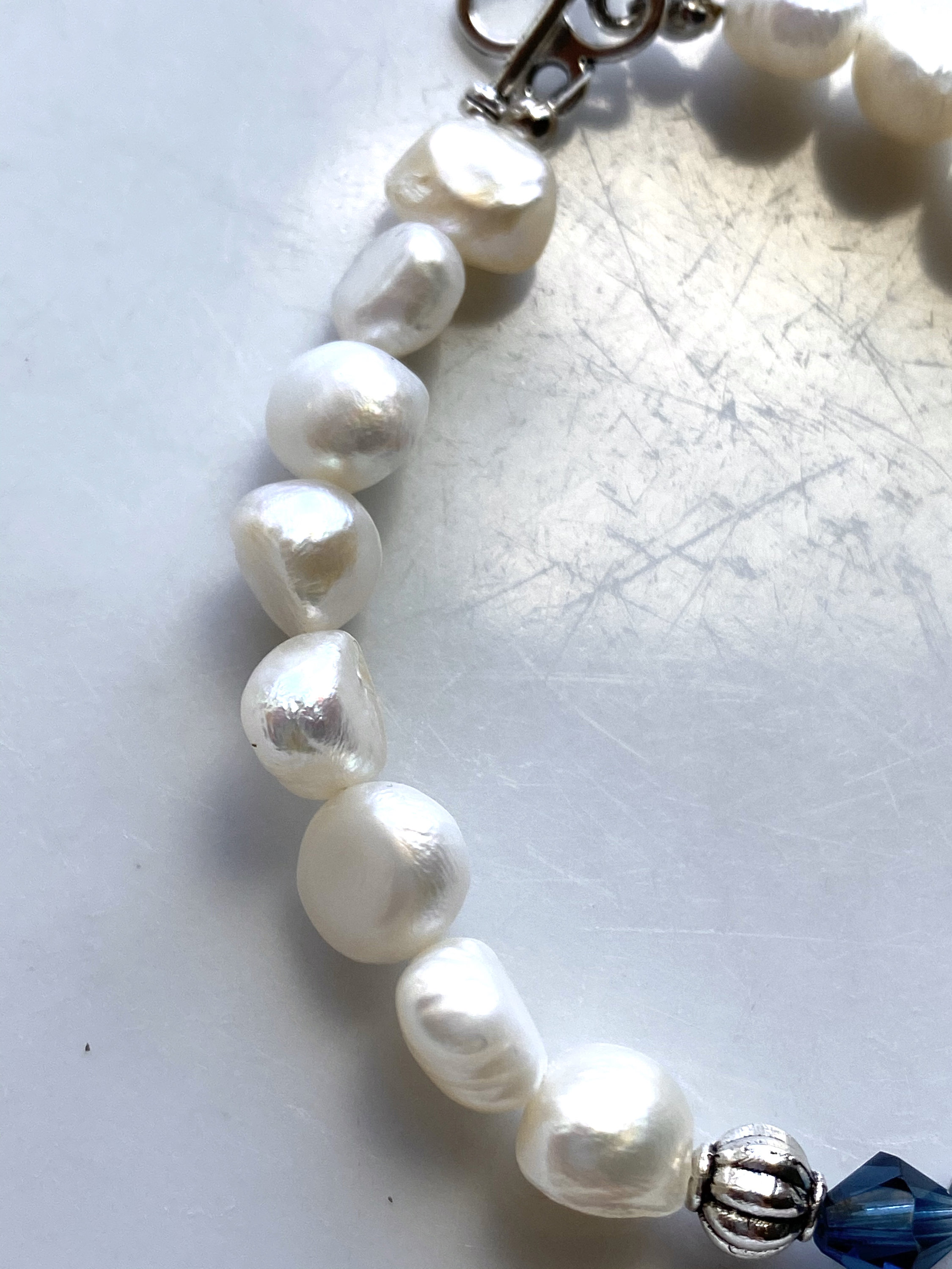 Navy Crystal Bicone and Blue Czech Glass With Cultured Freshwater Pearl ...