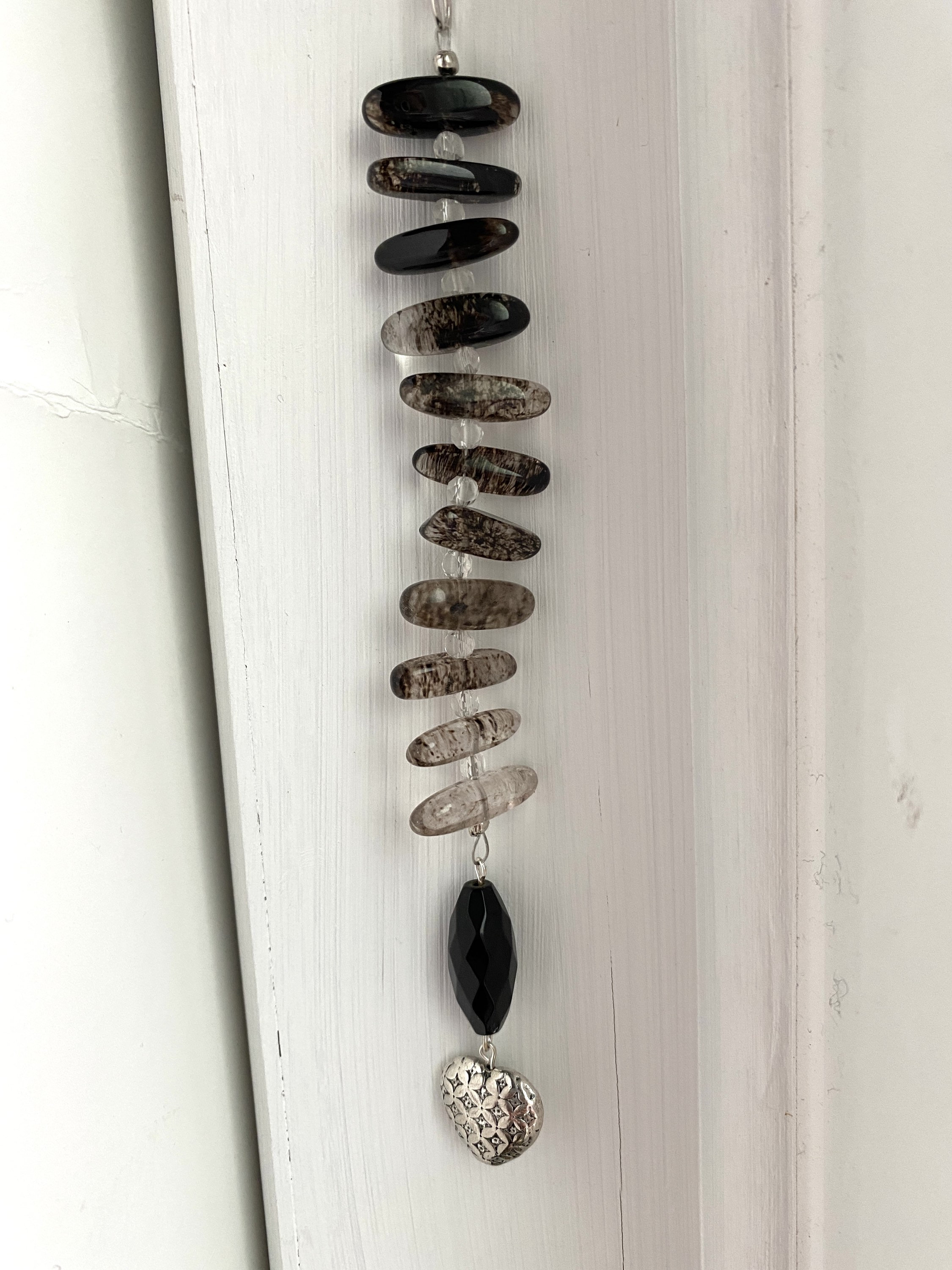 Tourmaline Black Quartz Car Mirror Dangle With Pillow Heart and ...