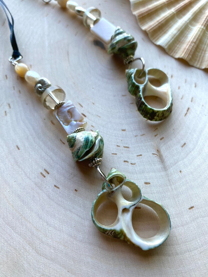 Ocean Inspired Sea Shell Freshwater Pearl Car Mirror Dangle | Etsy