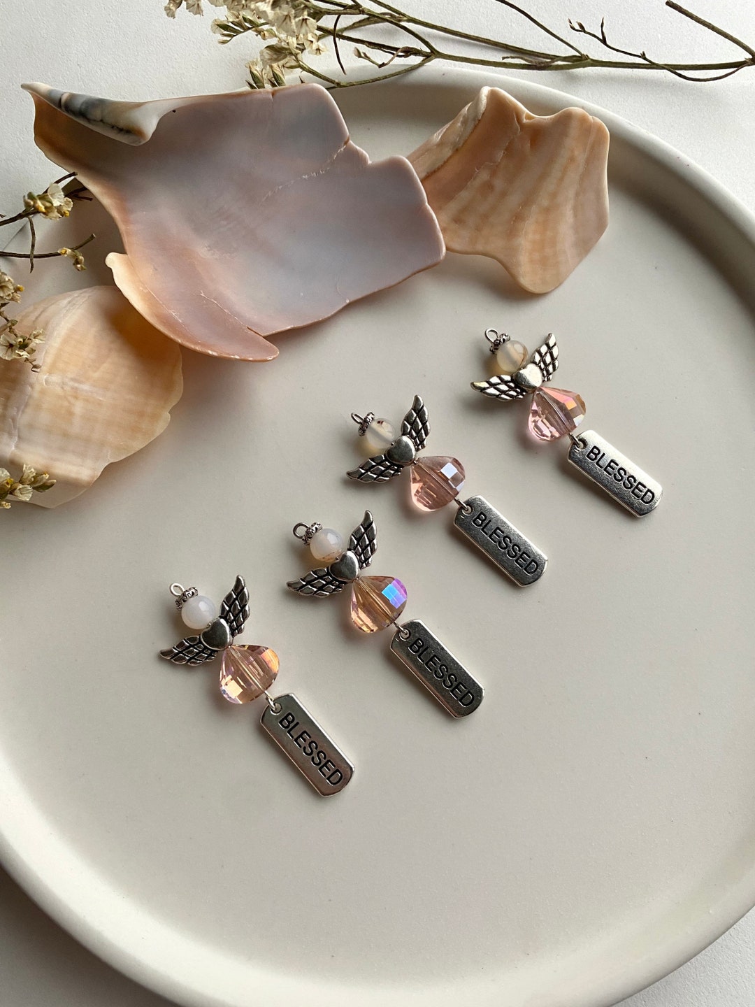 Blessed Angel Wing Charm: Blush Crystal, Czech Glass Pendant - Etsy