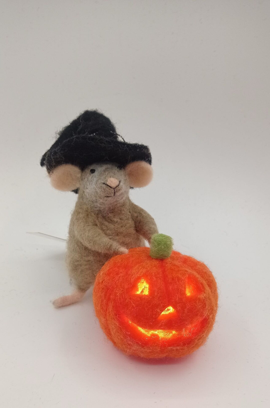 Wool Felt Handmade Halloween Mouse With a Pumpkin LED Light - Etsy