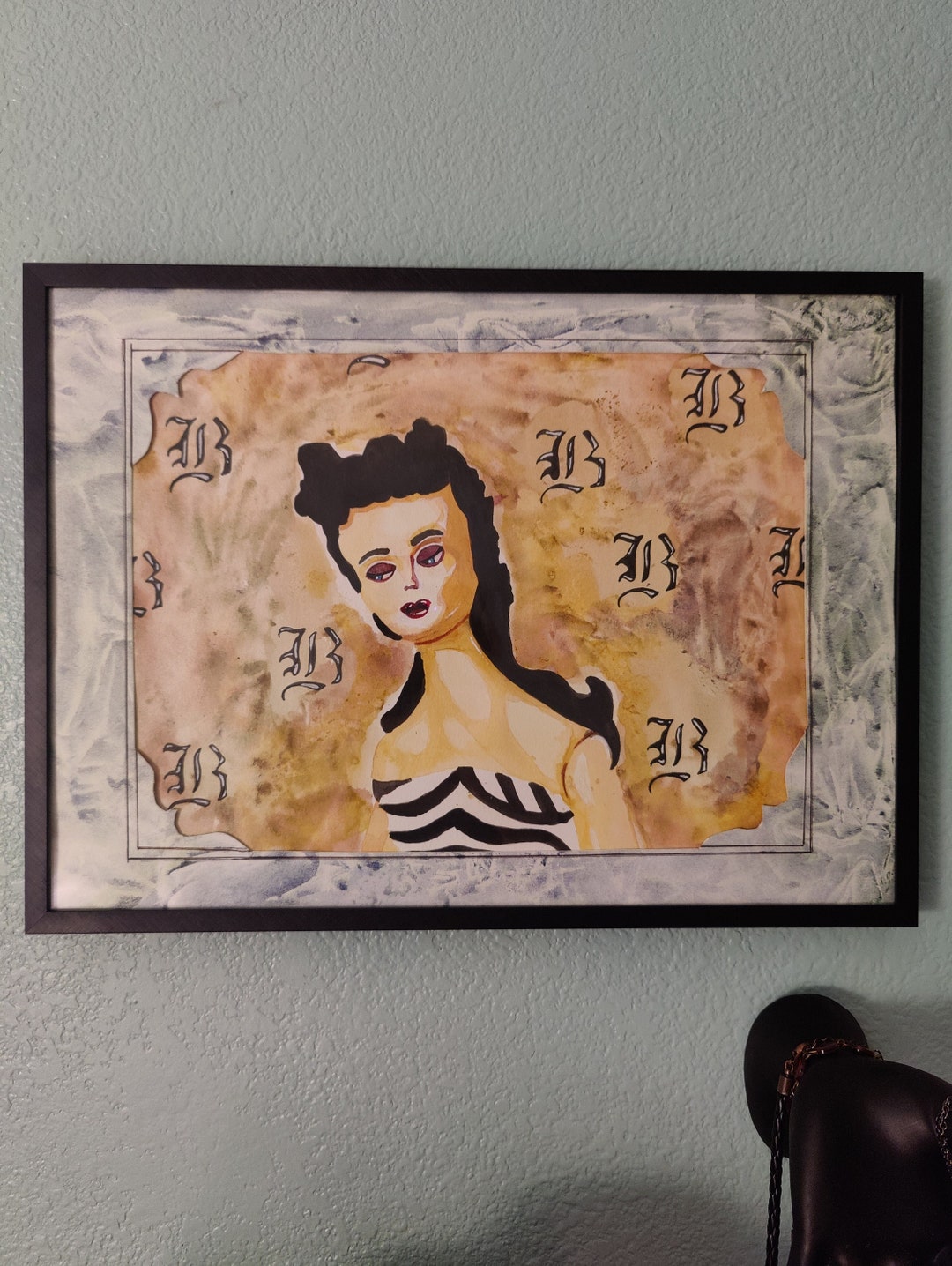 Black Betty- Vintage Barbie Watercolor Portrait (with Watercolor Border ...