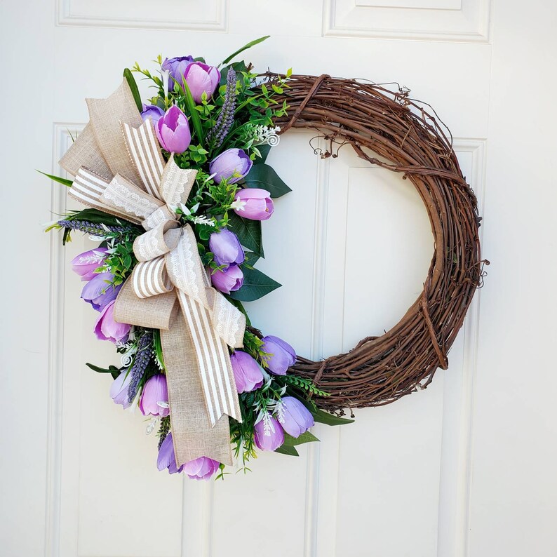 Religious Easter Wreath for Front Door Tulip Wreath Cross - Etsy