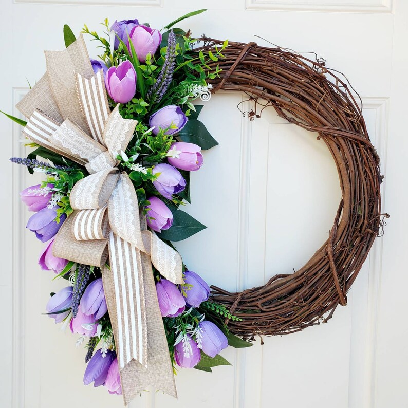 Religious Easter Wreath for Front Door Tulip Wreath Cross - Etsy