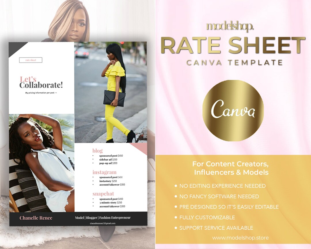 CANVA Rate Sheet Template for Bloggers Models & Influencers - Etsy