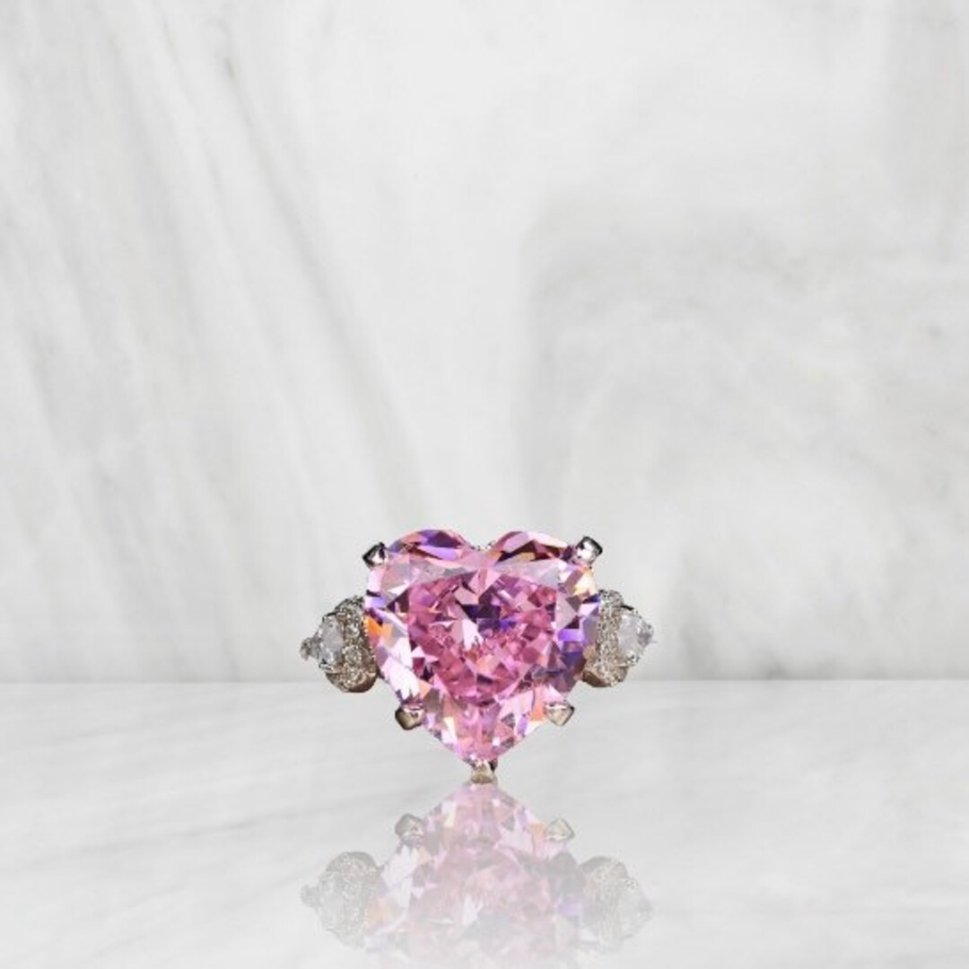 Heart Pink Ring, Sterling Silver, Promise Ring, Pink Ring, Cz Ring ...