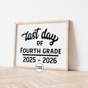 4th Grade Sign, Last Day of School Sign Printable, End of School Sign ...