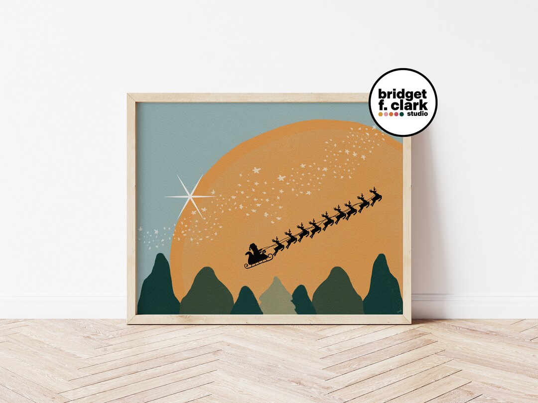 Santa Sleigh Art, Santa Sleigh Printable Wall Art, Kids Christmas Decor ...