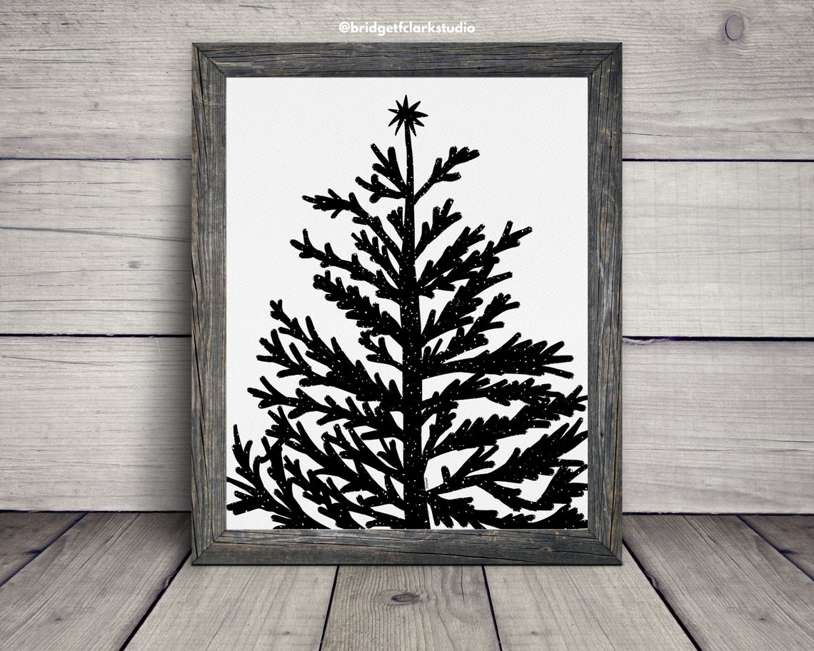 Christmas Tree Art, Christmas Wall Art Printable, Black and White ...