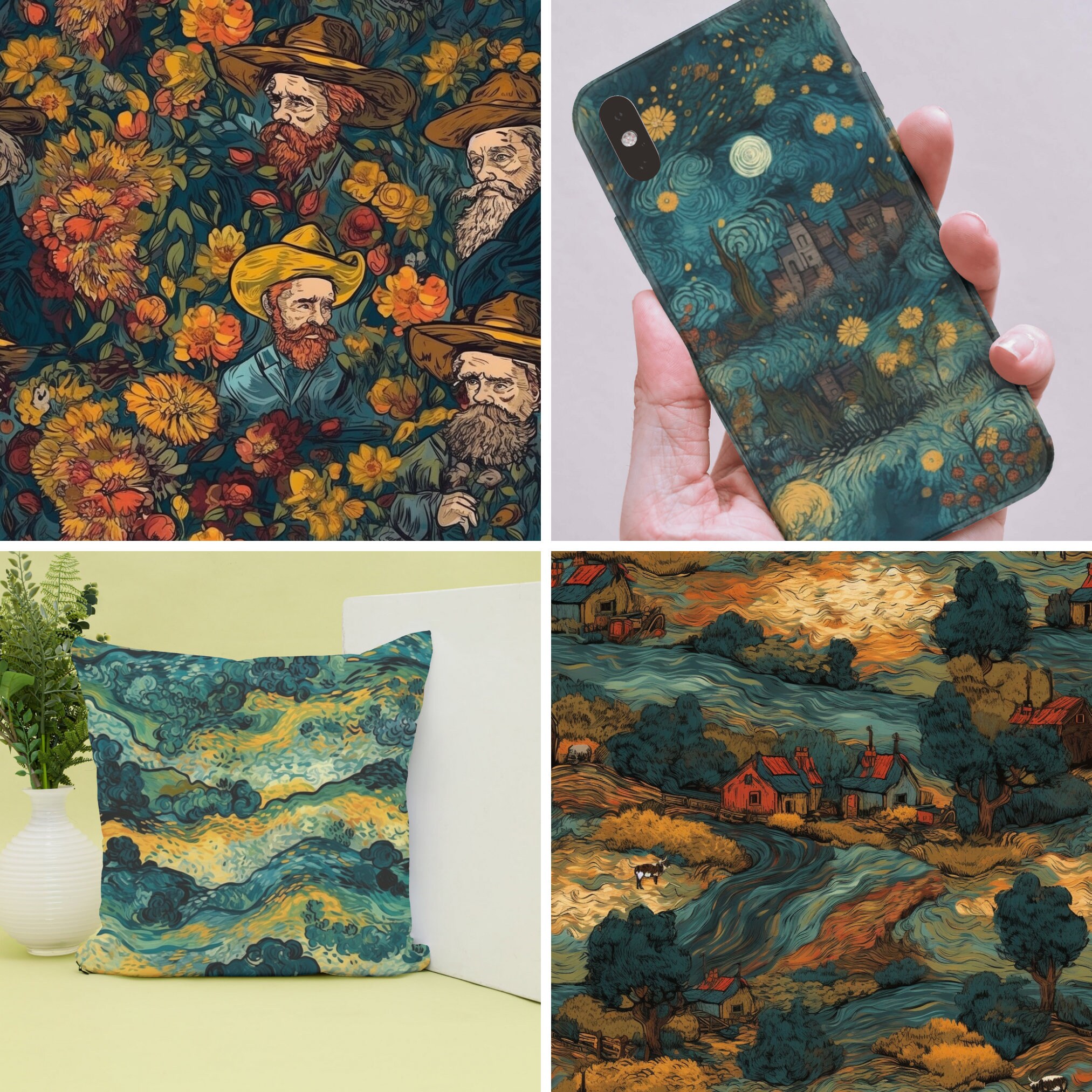 Papel digital inspirado en Van Gogh- Sin costuras- Patrón repetitivo ...