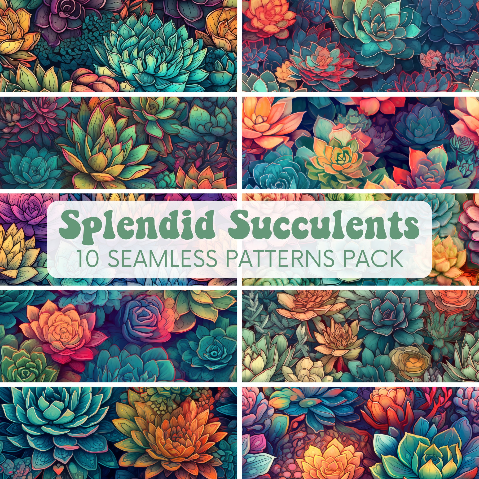 Lovely Succulents Digital Paper- Seamless- Repeating Pattern- 10 ...