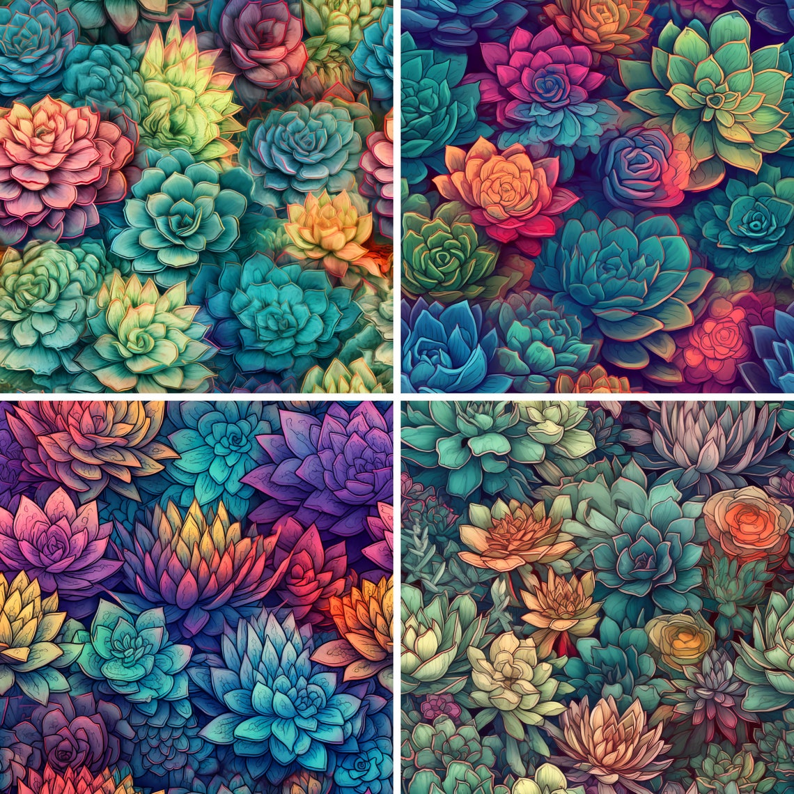 Lovely Succulents Digital Paper- Seamless- Repeating Pattern- 10 ...