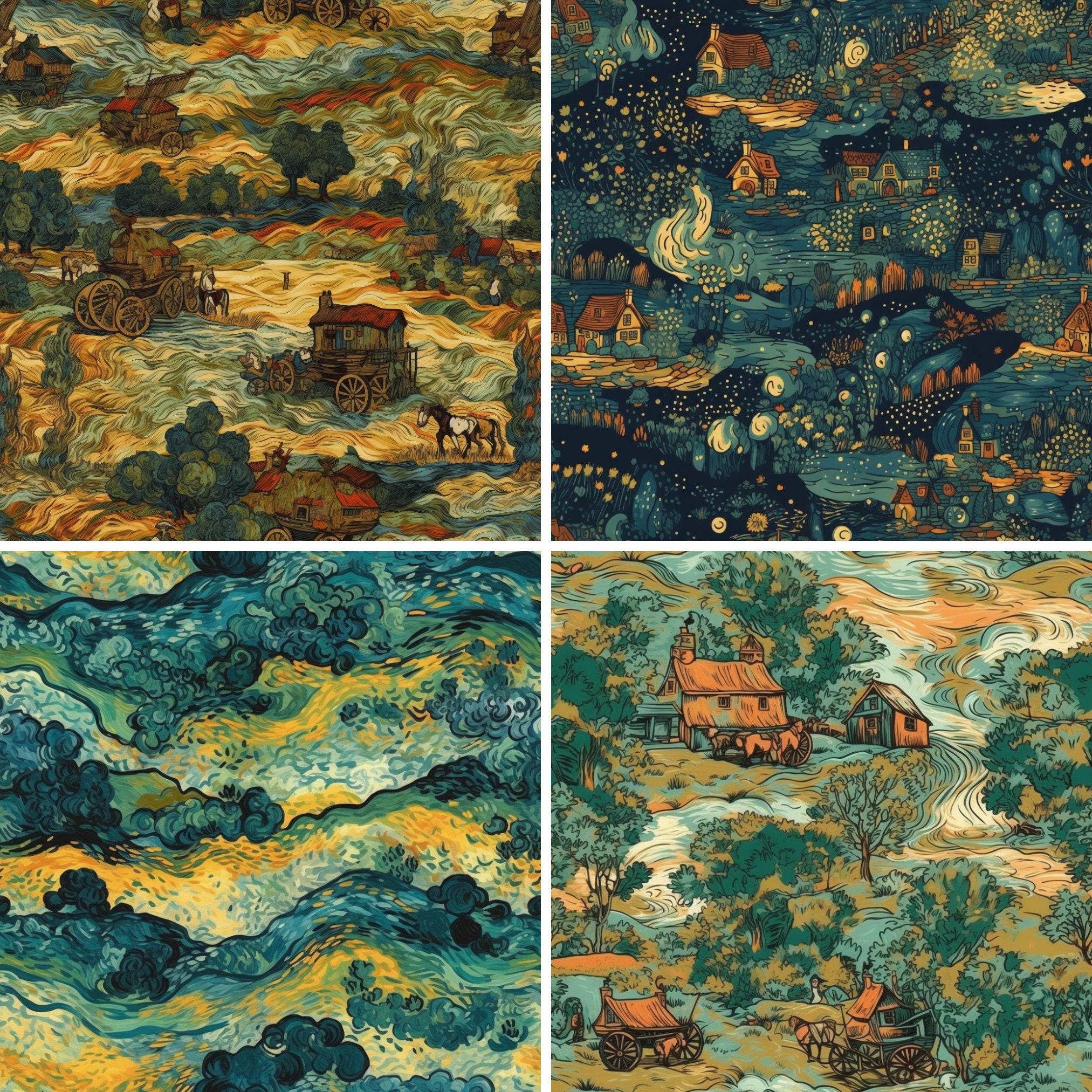 Papel digital inspirado en Van Gogh Sin costuras Patrón repetitivo 10 ...