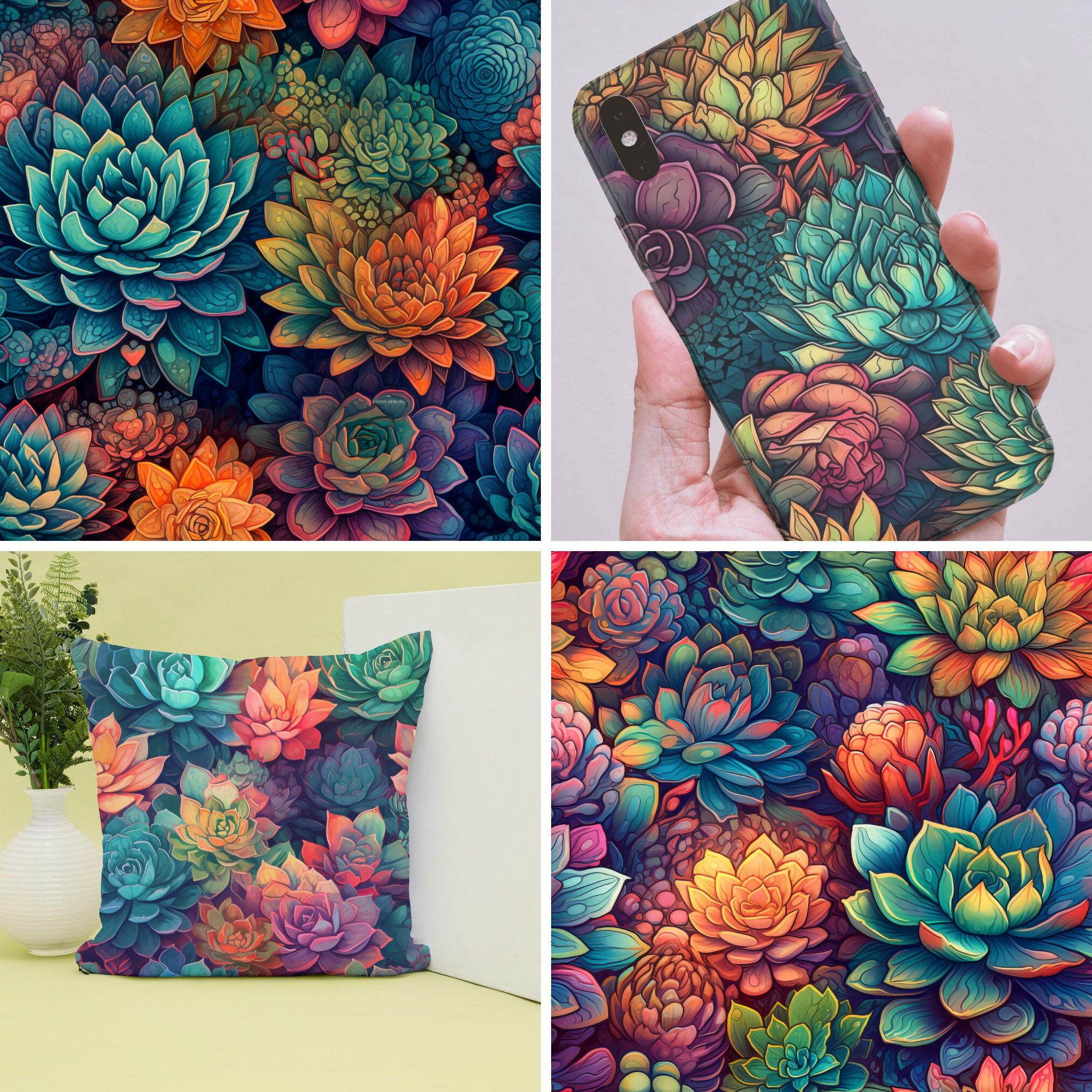 Lovely Succulents Digital Paper- Seamless- Repeating Pattern- 10 ...