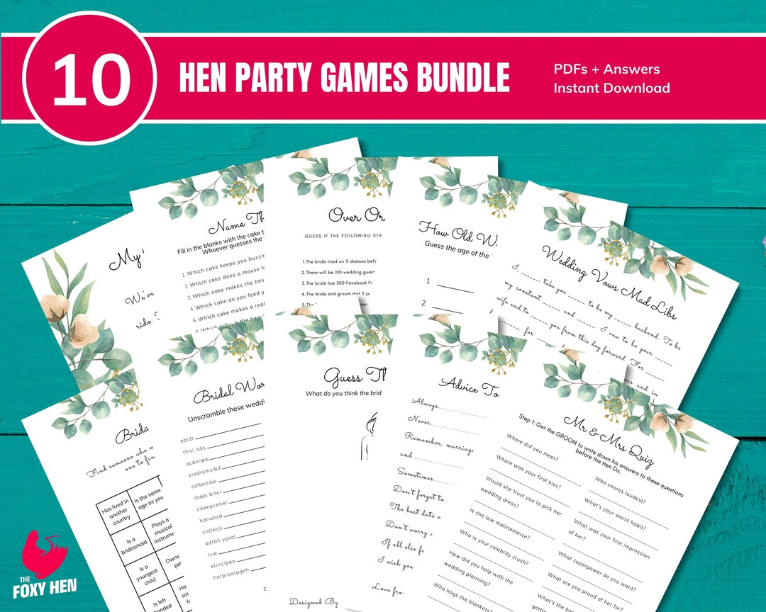 10 Hen Party Games Bundle Virtual or Printable - Etsy