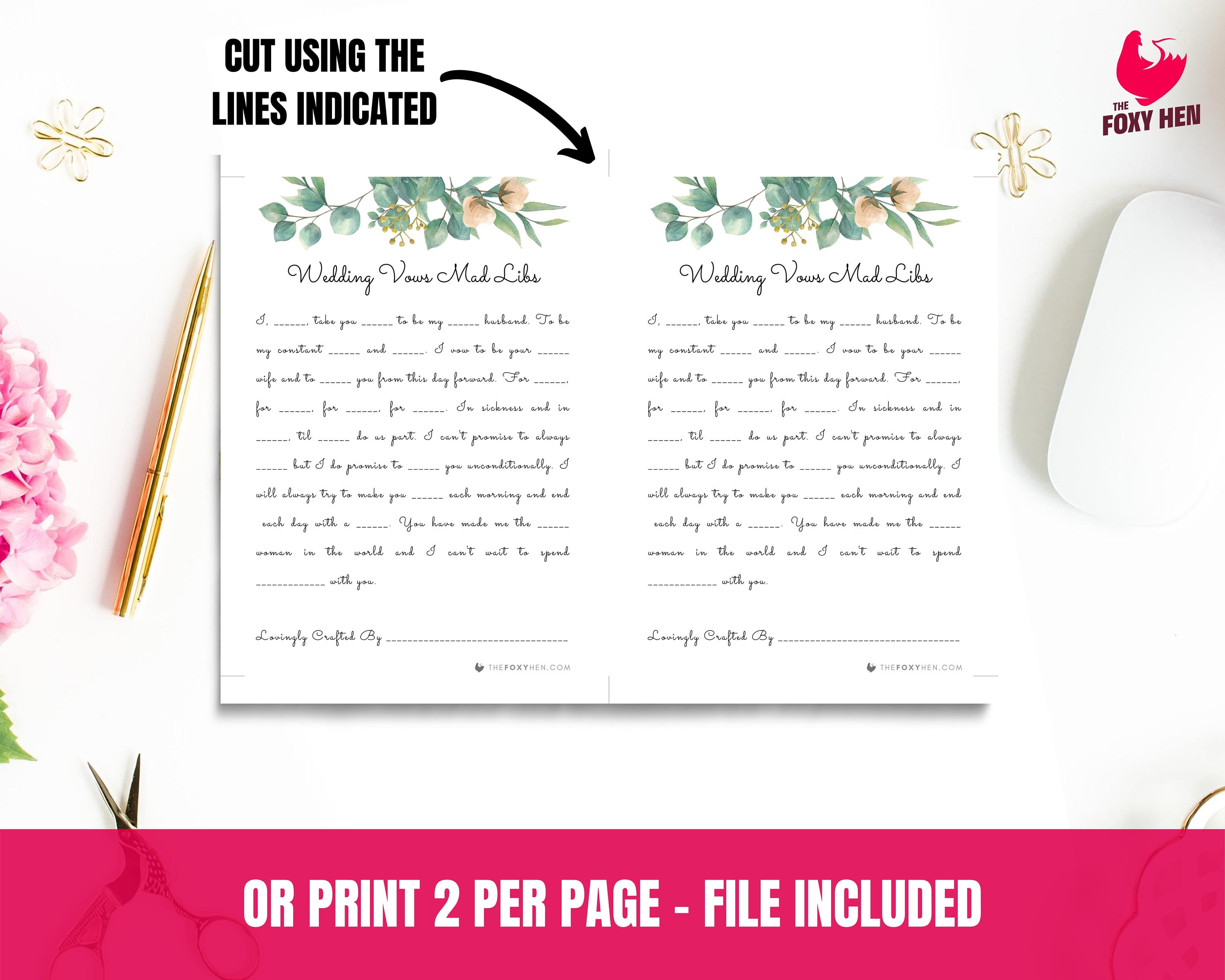 Wedding Vows Mad Libs Virtual Downloadable Printable Hens - Etsy