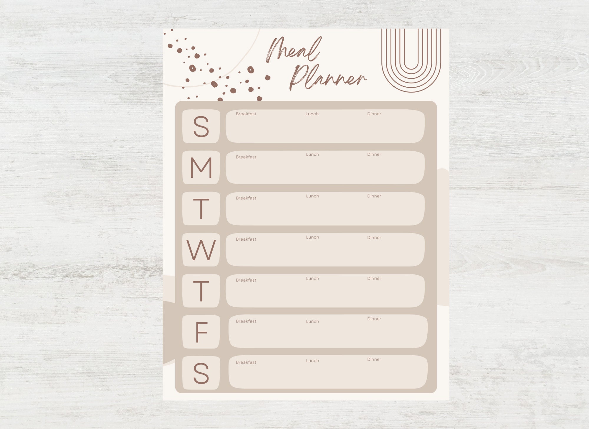 Meal Planner Printable Meal Planner Blank Meal Planner Boho - Etsy