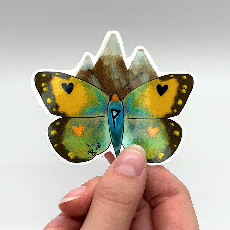 Wunjo Rune Sticker, Butterfly Mountain Sticker, Pretty Nature Sticker ...