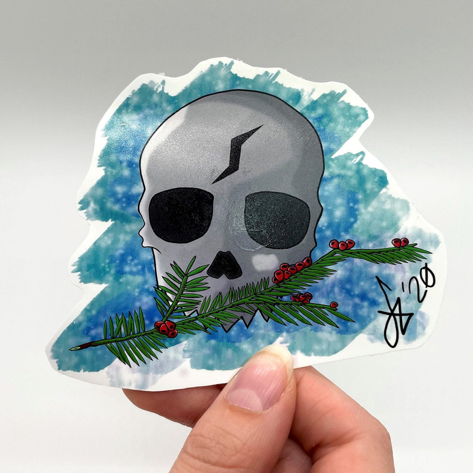 Eihwaz Rune on Skull Sticker, Yew Twig Vinyl Sticker, Norse Rune Symbol ...