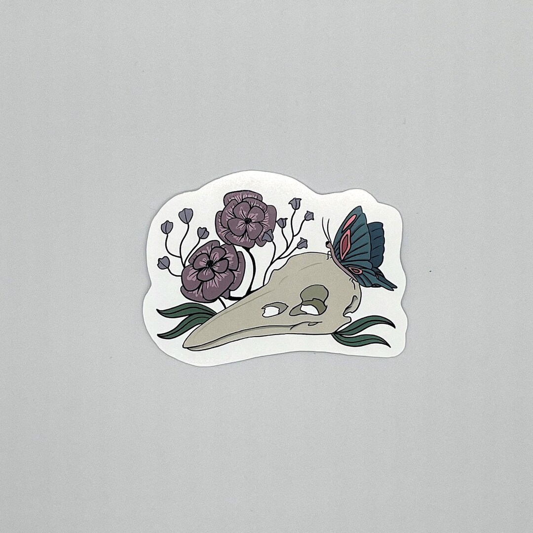 Gothic Bird Skull Sticker, Butterfly Flowers Decal, Butterfly Skull ...