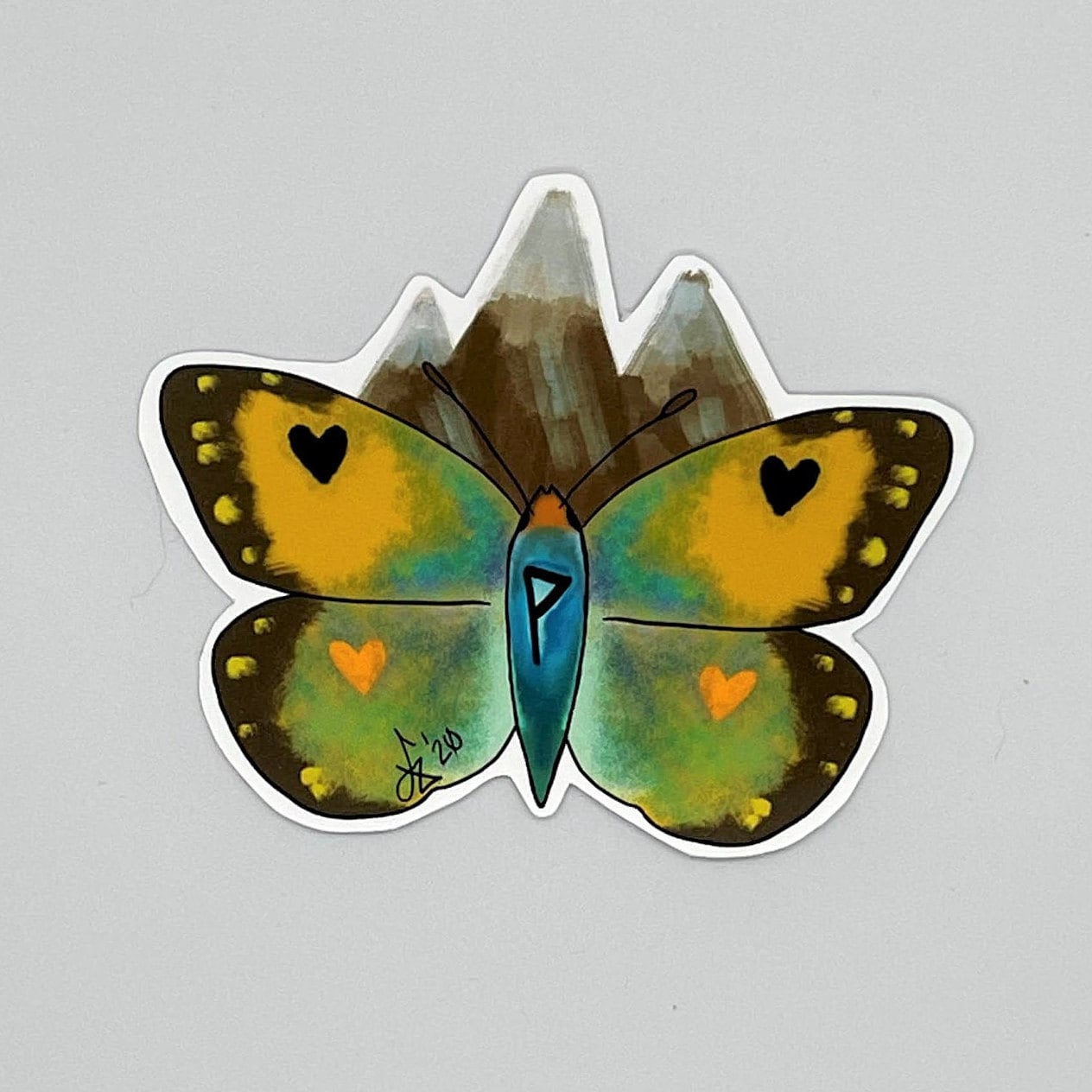 Wunjo Rune Sticker, Butterfly Mountain Sticker, Pretty Nature Sticker ...