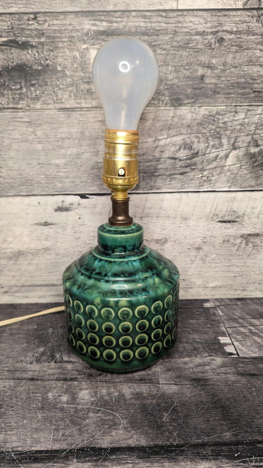 Vintage Deep Green Pottery Lamp - Etsy