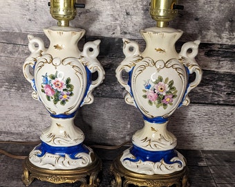 RARE Pair of Signed M. Zapun American Lecot China Lamps, Hand Painted ...
