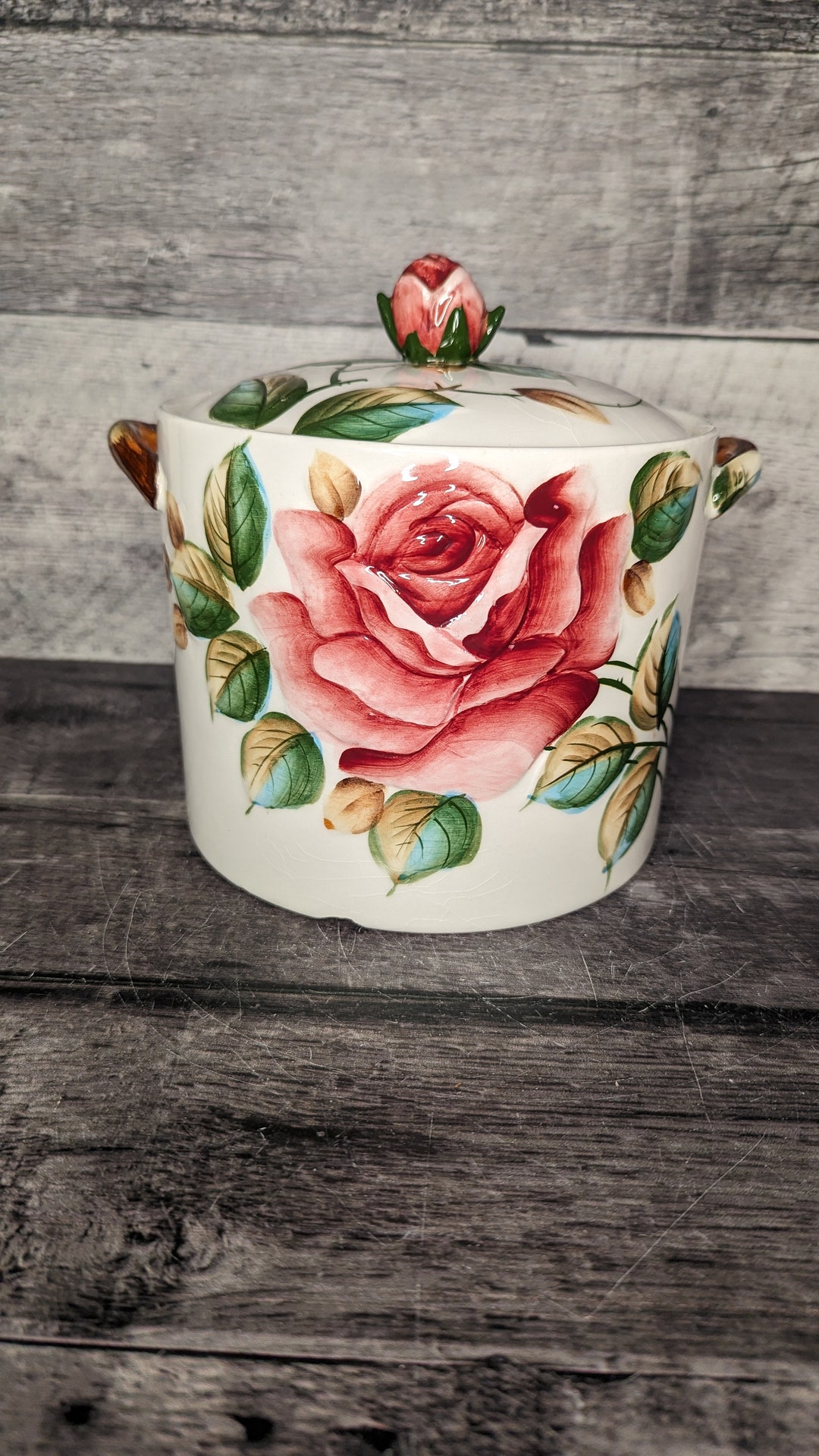 Lefton ESD Rose Painted Cookie Jar - Etsy