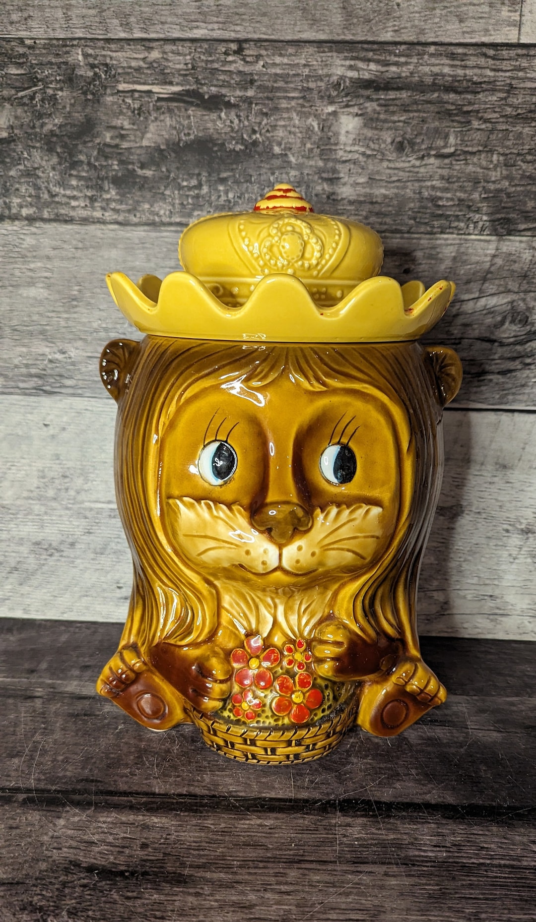 Vintage Lion Cookie Jar - Etsy