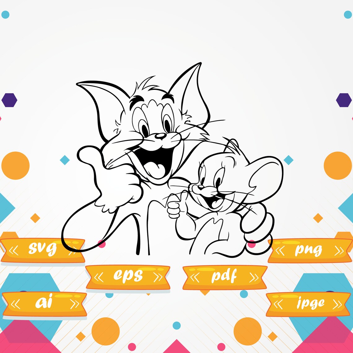 Tom and jerry svgSVGcut files silhouette Cricut instant | Etsy