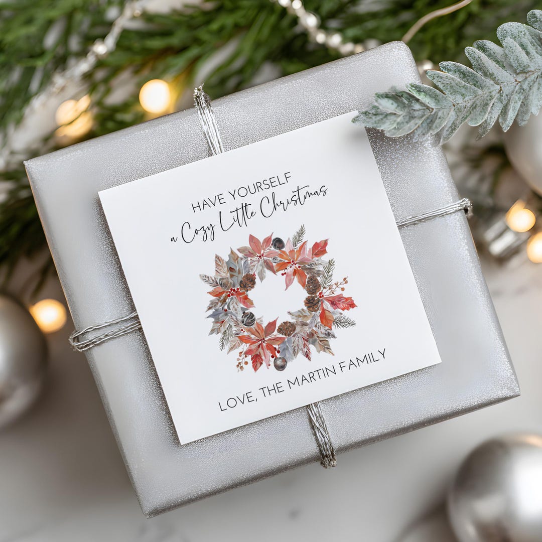 Christmas Square Gift Tag, Editable Template, Watercolor Wreath ...