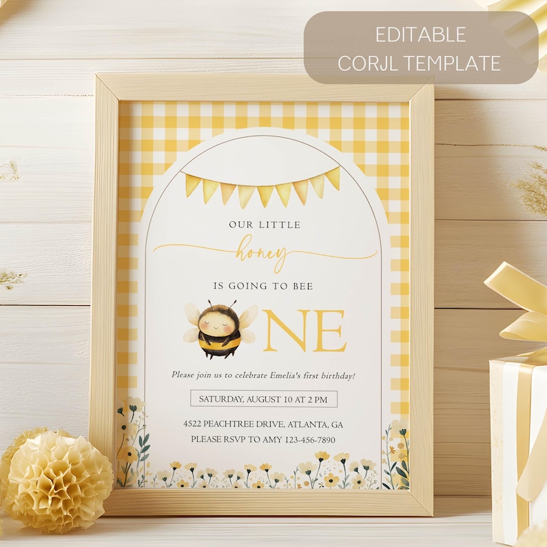 Our Little Honey Birthday Invitation Template, First Bday, Bee Theme ...