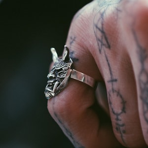 Oni Mask Sterling Silver Gothic Ring - 925 Silver Demon Ring - Japanese ...
