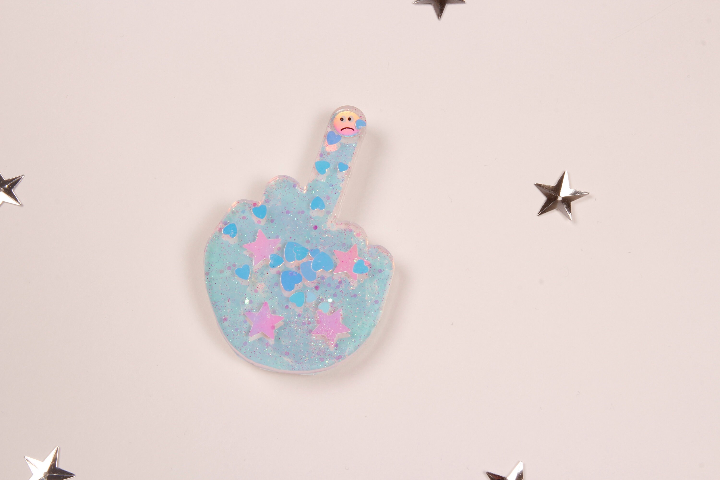 Sad Face Badge Resin Middle Finger - Etsy
