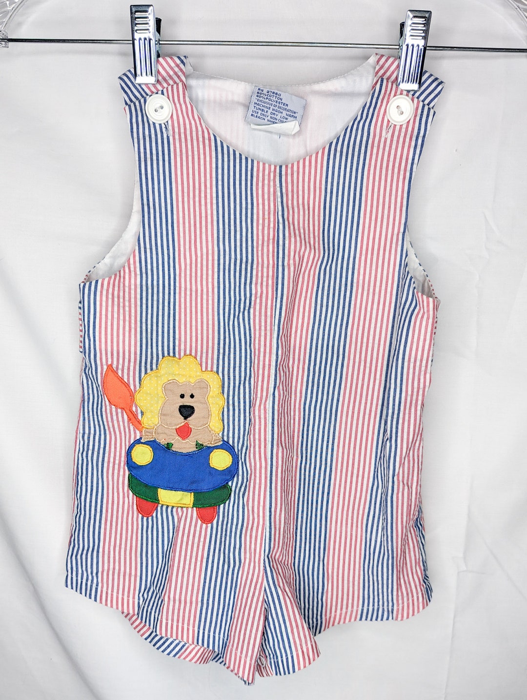Vintage Red and Blue Striped Baby Overalls With Lion Embroidery Vintage ...