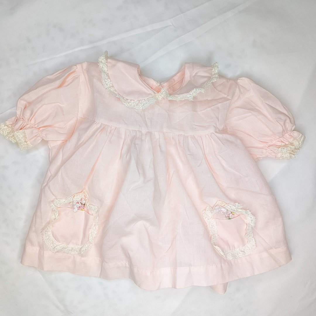 Vintage Pink Baby Collared Dress With Lace Detailing and Little Pockets ...