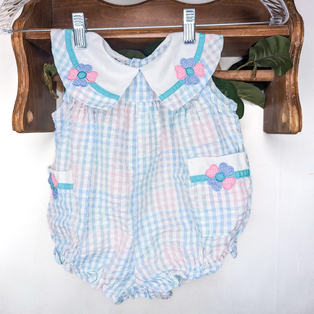Vintage Cuties by Judy Pink & Blue Baby Bubble Romper With Collar | Vintage Baby Clothes ...