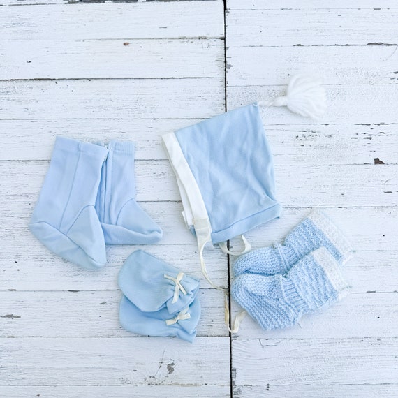 Vintage Blue & Ivory Baby Boy Accessory Set | Gloves … - Gem