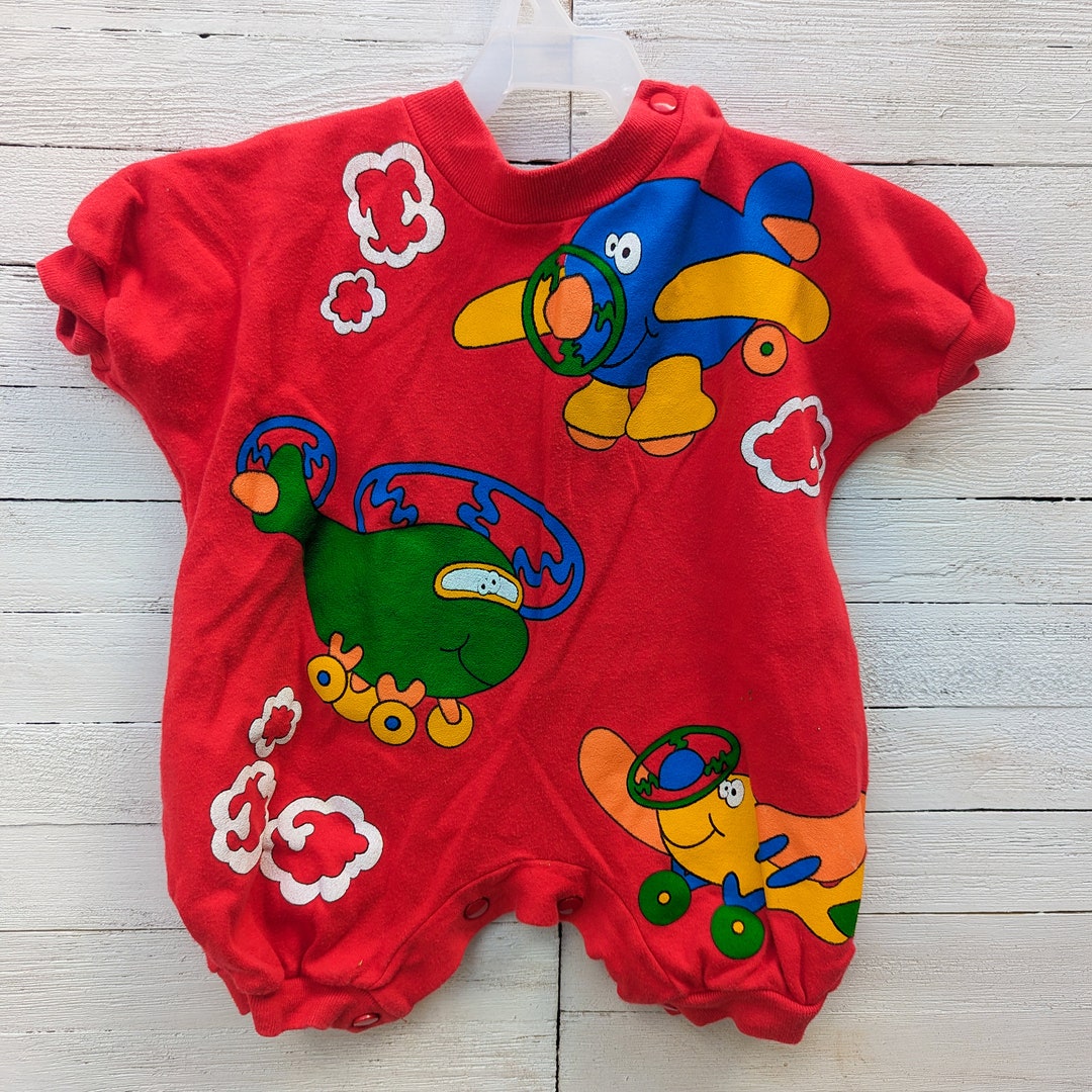 Vintage 90's Style Star-shaped Baby Bubble Romper With Cartoon Planes ...
