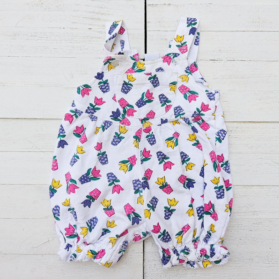 Vintage Circo White Cotton Baby Bubble Overalls With Pink & Purple ...
