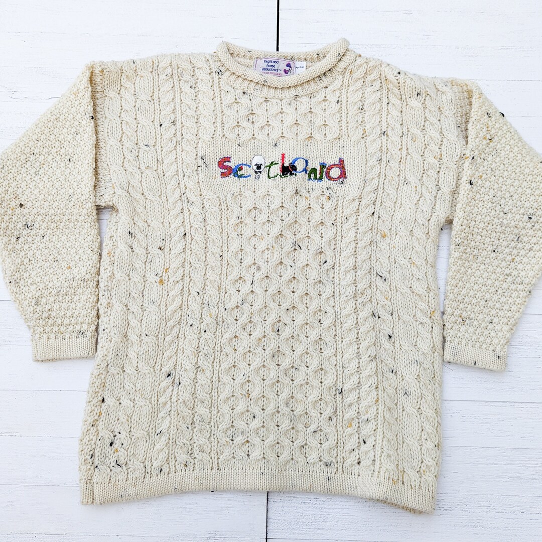 Vintage Beige Woolmark Kid's Sweater With Embroidered "scotland ...